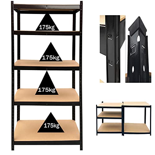 67" Storage Shelves, Heavy Duty Steel Frame 5-Tier Garage Shelf, Metal Multi-Use Storage Shelving Unit for Home/Office/Dormitory/Garage (1, Black)