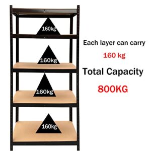 67" Storage Shelves, Heavy Duty Steel Frame 5-Tier Garage Shelf, Metal Multi-Use Storage Shelving Unit for Home/Office/Dormitory/Garage (1, Black)