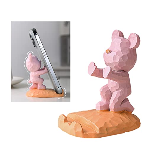 Cute Bear Phone Stand for Desktop Decoration Kawaii Phone Stand Universal Desktop Phone Stand, Best Friends Couple Gifts for All Mobile Smartphone Tablets (Pink, Palm Support)