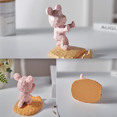 Cute Bear Phone Stand for Desktop Decoration Kawaii Phone Stand Universal Desktop Phone Stand, Best Friends Couple Gifts for All Mobile Smartphone Tablets (Pink, Palm Support)