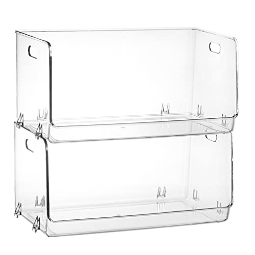 Nicunom 2 Pack Stackable Plastic Storage Bins Open Front, Clear Pantry Organizer Bins Household Food Storage Bin for Kitchen, Countertops, Cabinet, Shelf, Fridge,Pantry