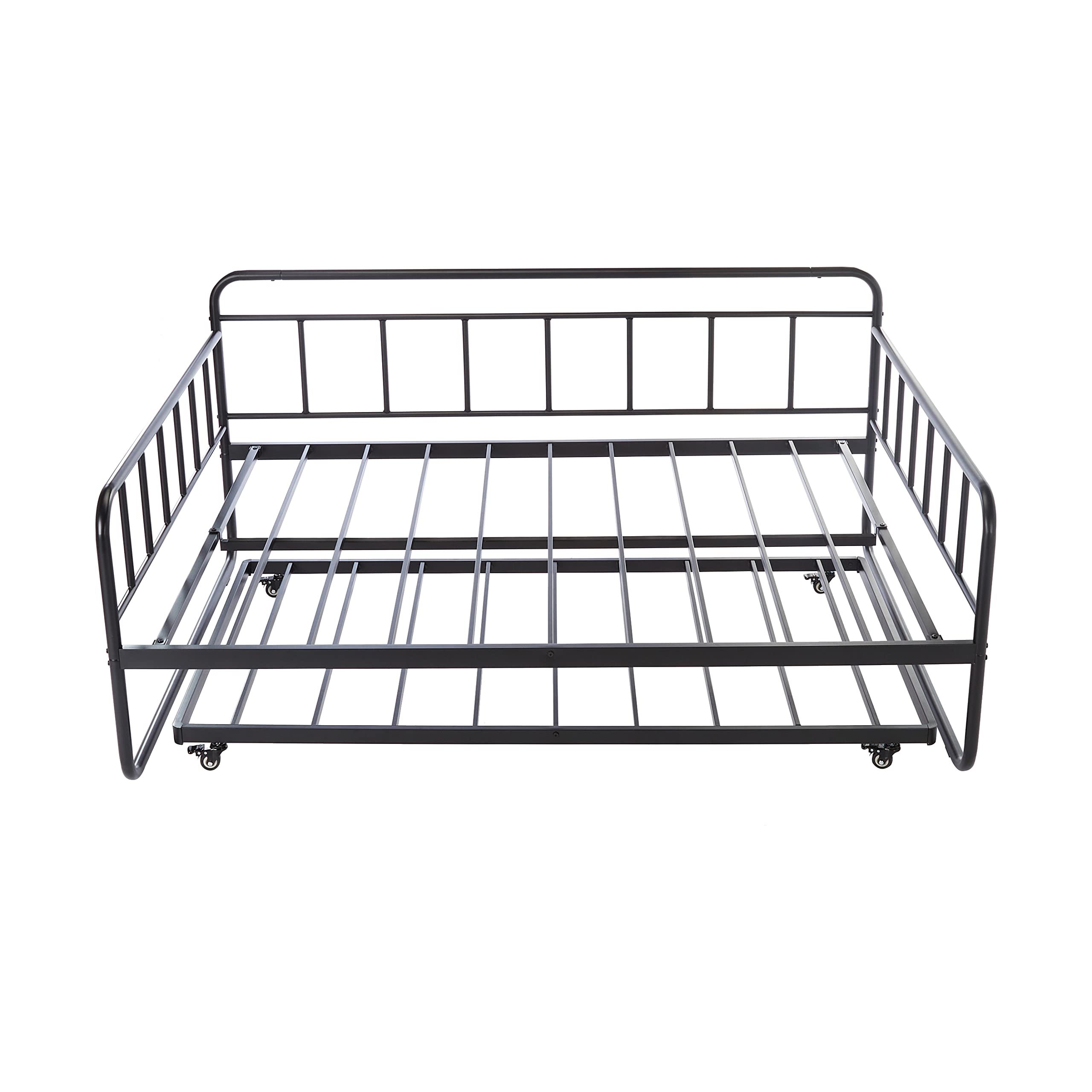 Amazon Basics Full Daybed and Twin Size Trundle Bed Frame Set, Steel Slat Support, Black