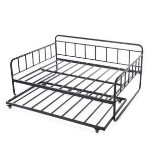 Amazon Basics Full Daybed and Twin Size Trundle Bed Frame Set, Steel Slat Support, Black