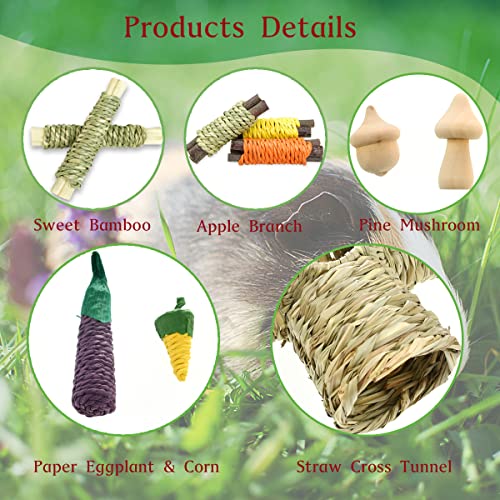 Vehomy Guinea Pig Grass Tunnel Toy Hamster Natural Hideaway Tunnel Tubes and 9Pcs Small Pet Chewing Toys Small Animal Grass House with 5 Entrances for Guinea Pig Syrian Hamster Chinchillas Gerbils