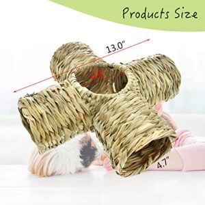 Vehomy Guinea Pig Grass Tunnel Toy Hamster Natural Hideaway Tunnel Tubes and 9Pcs Small Pet Chewing Toys Small Animal Grass House with 5 Entrances for Guinea Pig Syrian Hamster Chinchillas Gerbils