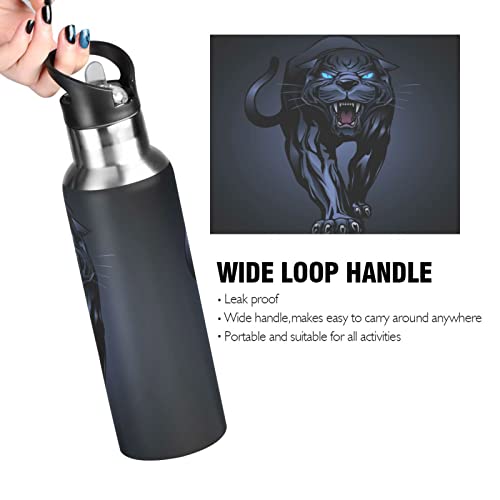 senya 20 Oz Water Bottle with Straw Roaring Black Panther Stainless Steel Water Bottle for Traveling Sports Leakproof Insulated Water Bottle