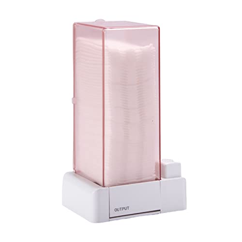 Automatic Cotton Pad Dispenser, Makeup Cotton Square Storage Holder Makeup Cotton Pads Organizer for Bathroom Bedroom (Pink)