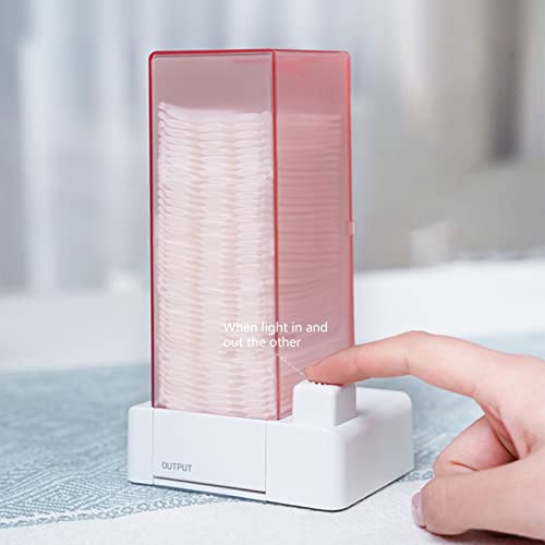 Automatic Cotton Pad Dispenser, Makeup Cotton Square Storage Holder Makeup Cotton Pads Organizer for Bathroom Bedroom (Pink)