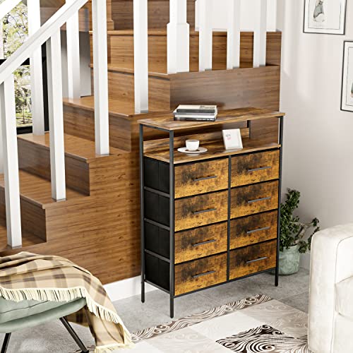 Ancole 8 Drawer Dresser, Chest of Drawers with Wood Shelves - Tall Clothes Storage Tower, Fabric Dressers, Nightstand for Bedroom, Living Room, Hallway, Entryway Closets, Sturdy Frame