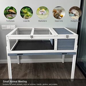 BIRASIL Wood Tortoise House, Indoor Turtle Habitat Reptile Cage, Tortoises Enclosure for Small Animals Lizards Hamster