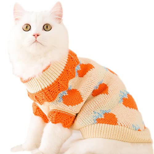 apott Cat Sweater Pet Knitted Dress Winter Warm Clothes for British Shorthair Burmese Cornish Rex Scottish Fold Siamese Orange - S