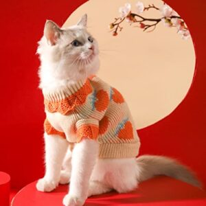 apott Cat Sweater Pet Knitted Dress Winter Warm Clothes for British Shorthair Burmese Cornish Rex Scottish Fold Siamese Orange - S