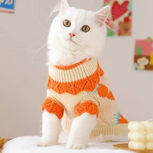 apott Cat Sweater Pet Knitted Dress Winter Warm Clothes for British Shorthair Burmese Cornish Rex Scottish Fold Siamese Orange - S