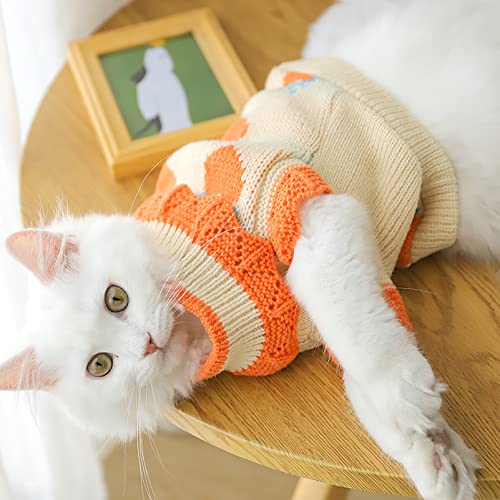 apott Cat Sweater Pet Knitted Dress Winter Warm Clothes for British Shorthair Burmese Cornish Rex Scottish Fold Siamese Orange - S