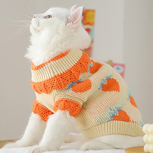 apott Cat Sweater Pet Knitted Dress Winter Warm Clothes for British Shorthair Burmese Cornish Rex Scottish Fold Siamese Orange - S