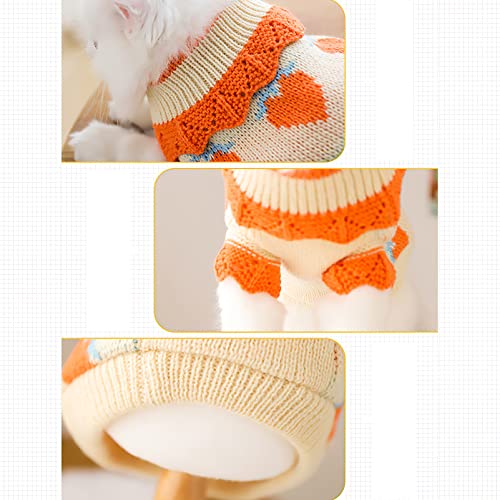 apott Cat Sweater Pet Knitted Dress Winter Warm Clothes for British Shorthair Burmese Cornish Rex Scottish Fold Siamese Orange - S