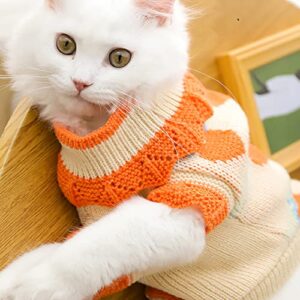 apott Cat Sweater Pet Knitted Dress Winter Warm Clothes for British Shorthair Burmese Cornish Rex Scottish Fold Siamese Orange - S