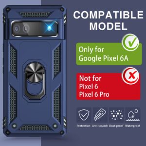 Google Pixel 6A 2022 Military-Grade Shockproof Case with Screen Protector, 16ft Drop Tested, Magnetic Kickstand & Car Mount - Blue