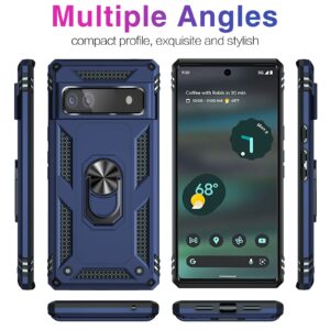 Google Pixel 6A 2022 Military-Grade Shockproof Case with Screen Protector, 16ft Drop Tested, Magnetic Kickstand & Car Mount - Blue