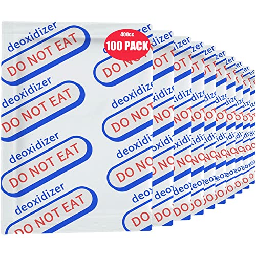 100 PACKS 400cc Oxygen Absorbers for Food Storage (10 Packs a Bag,Vacuum Individually Wrapped) Food Grade Oxygen Absorbers For Keep Food Fresh,O2 Absorbers for Mason Jars,Mylar Bags,Vacuum Bags