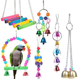 toysructin bird parrot toys, 6pcs bird cage ladder bell toy for parrots parakeets, wooden bird swings for small birds hanging hammock toys for cockatiels,conures, budgie,love birds cage accessories