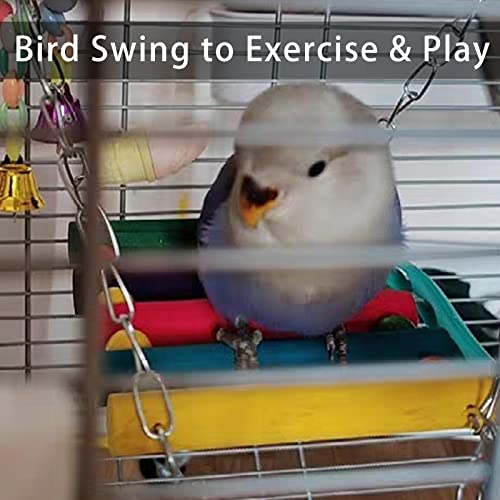 Toysructin Bird Parrot Toys, 6Pcs Bird Cage Ladder Bell Toy for Parrots Parakeets, Wooden Bird Swings for Small Birds Hanging Hammock Toys for Cockatiels,Conures, Budgie,Love Birds Cage Accessories