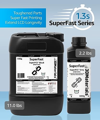 SuperPCS Black 1000g is the Fastest 1.5 Sec and Toughest Resin (1.8GPa, 15% Elongation) with 8K 22um Resolution, Made in Korea by 3DMaterials]