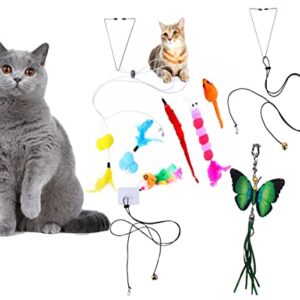 Alibuy Interactive Cat Toys,Hanging Cat Toy Kits 10Pcs Cat Feather Toys Hanging Door Retractable Ropes,Upgraded Mouse Toys Set Kitten Play Teaser for Cat Jump Exercise (10Pcs)