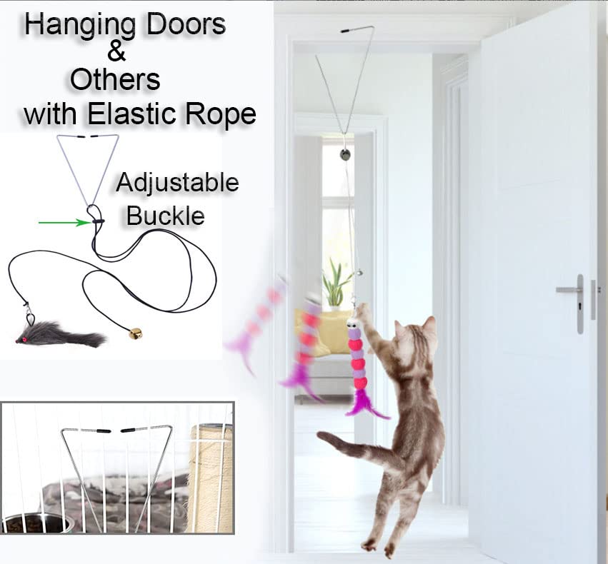 Alibuy Interactive Cat Toys,Hanging Cat Toy Kits 10Pcs Cat Feather Toys Hanging Door Retractable Ropes,Upgraded Mouse Toys Set Kitten Play Teaser for Cat Jump Exercise (10Pcs)