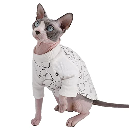 Sphynx Hairless Cat Cute Breathable Summer Cotton T-Shirts Milk Bottle Pattern Pet Clothes,Round Collar Vest Kitten Shirts Sleeveless, Cats & Small Dogs Apparel (XX-Large (Pack of 1), Milk-White)