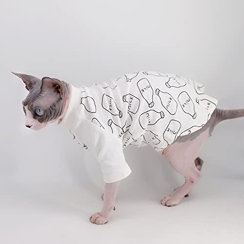 Sphynx Hairless Cat Cute Breathable Summer Cotton T-Shirts Milk Bottle Pattern Pet Clothes,Round Collar Vest Kitten Shirts Sleeveless, Cats & Small Dogs Apparel (XX-Large (Pack of 1), Milk-White)