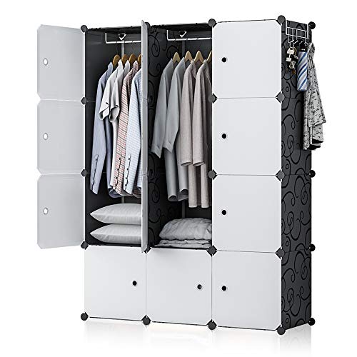 GEORGE&DANIS Portable Closet Wardrobe Cube Storage Cube Organizer Cube Shelf Armoire Bedroom Dresser (42x18x56 inches) 3x4 Tiers, Black