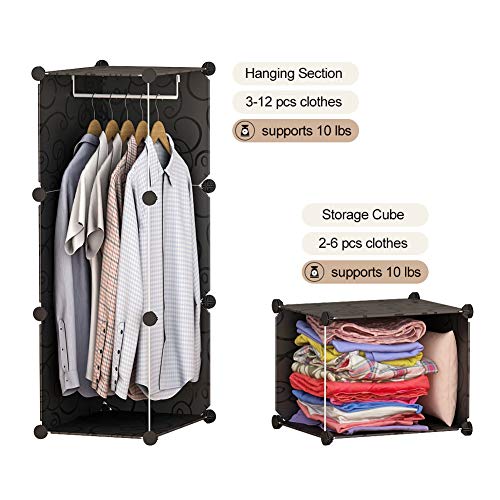 GEORGE&DANIS Portable Closet Wardrobe Cube Storage Cube Organizer Cube Shelf Armoire Bedroom Dresser (42x18x56 inches) 3x4 Tiers, Black