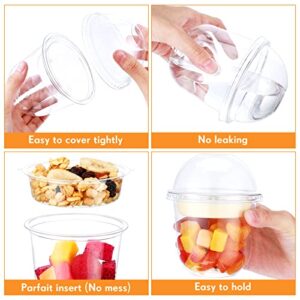 100 Pack 12 oz Clear Plastic Parfait Cups with Dome Lids No Hole Disposable Party Dessert Cups with Lids Insert Spork Round Fruit Cups with Lid Containers Tumbler for Yogurt Fruit Cereal Ice Cream