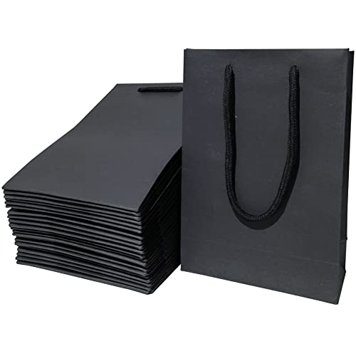 Szehap Black Gift Bags with Handles, 50 Pack Small Black Paper Bags Bulk, 5 x 2.4 x 7.4’’ Kraft Paper Bags