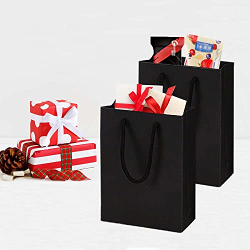 Szehap Black Gift Bags with Handles, 50 Pack Small Black Paper Bags Bulk, 5 x 2.4 x 7.4’’ Kraft Paper Bags