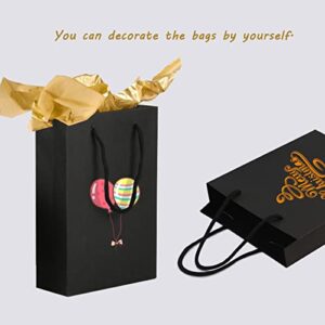 Szehap Black Gift Bags with Handles, 50 Pack Small Black Paper Bags Bulk, 5 x 2.4 x 7.4’’ Kraft Paper Bags