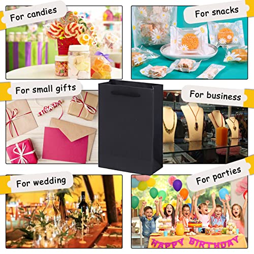 Szehap Black Gift Bags with Handles, 50 Pack Small Black Paper Bags Bulk, 5 x 2.4 x 7.4’’ Kraft Paper Bags