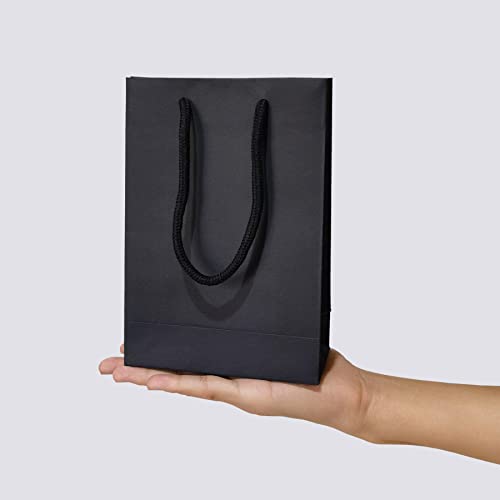 Szehap Black Gift Bags with Handles, 50 Pack Small Black Paper Bags Bulk, 5 x 2.4 x 7.4’’ Kraft Paper Bags