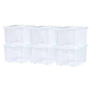 rubbermaid x-small all-access tote with lids, pack of 6, stackable storage bins with clear drop-down door and carry handles, closet organization containers, clear