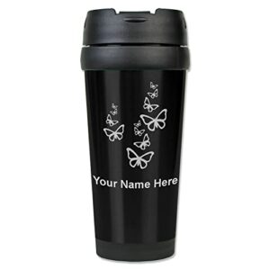 lasergram 16oz coffee travel mug, butterflies, personalized engraving included (black)