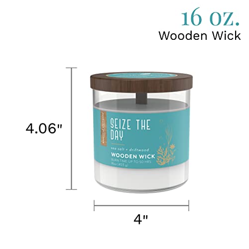 Essential Elements by Candle-Lite Company Wood Wick Scented Candle, Seize The Day, One 16 oz. Single-Wick Aromatherapy Candle with 50 Hours of Burn Time, White