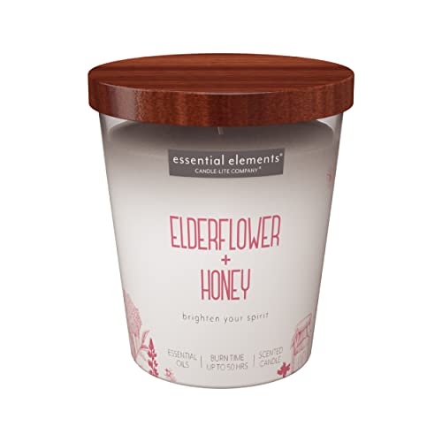 Essential Elements by Candle-lite Scented Candles, Elderflower & Honey Fragrance, One 9 oz. Single-Wick Aromatherapy Candle with 50 Hours of Burn Time, Off-White Color