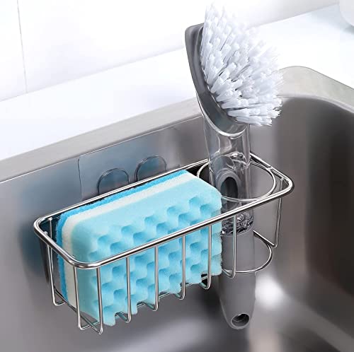 ARIANGE Kitchen Sink Brush Holder and Sponges Holder /. 2-in-1 Adhesive Sink Caddy, Stainless Steel Rust Proof Water Proof