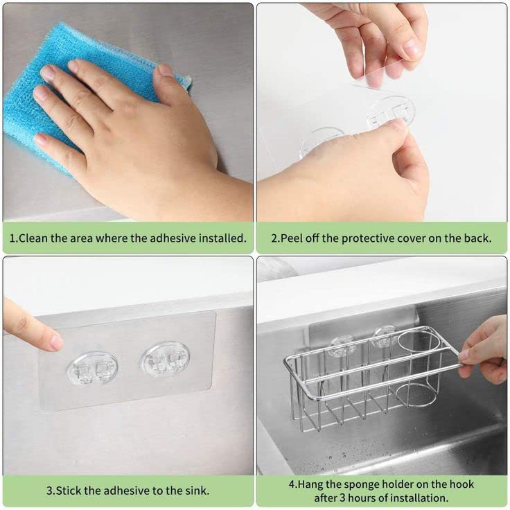 ARIANGE Kitchen Sink Brush Holder and Sponges Holder /. 2-in-1 Adhesive Sink Caddy, Stainless Steel Rust Proof Water Proof