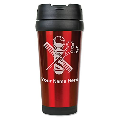 LaserGram 16oz Coffee Travel Mug, Barber Shop Pole, Personalized Engraving Included (Red)