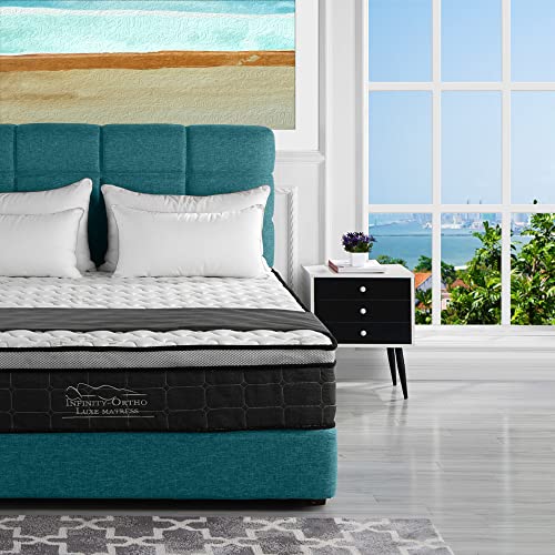 Swiss Ortho Sleep, 12'' Inch Memory Foam and Innerspring Hybrid Medium-Firm Plush Mattress/Bed-in-a-Box/Pressure Relieving Bliss, Queen, White