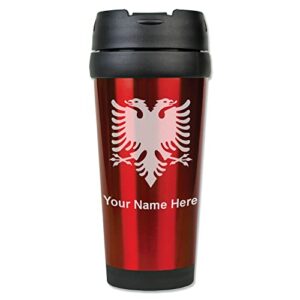 lasergram 16oz coffee travel mug, flag of albania, personalized engraving included (red)