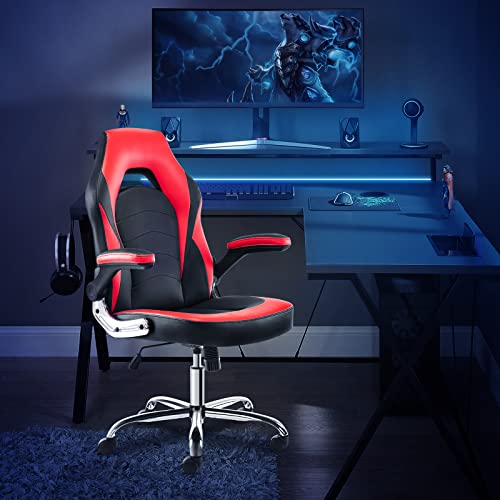 JHK Gaming Chair - Office Chair Desk Chairs with Wheels Computer Chair with Flip-up Armrest and Height Adjustable Swivel Chair Splicing PU Leather Chair Home Office Chair with Lumbar Support