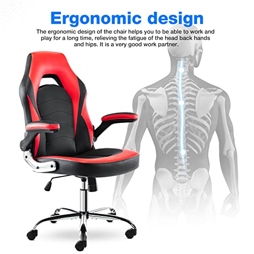 JHK Gaming Chair - Office Chair Desk Chairs with Wheels Computer Chair with Flip-up Armrest and Height Adjustable Swivel Chair Splicing PU Leather Chair Home Office Chair with Lumbar Support